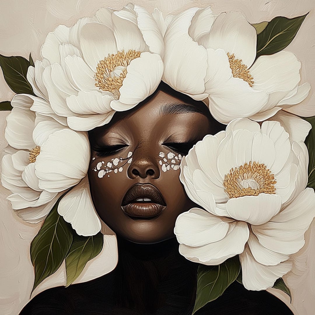 ELEVEN Stunning Black Female Model With Flowers Art, Fashion Shoot ...