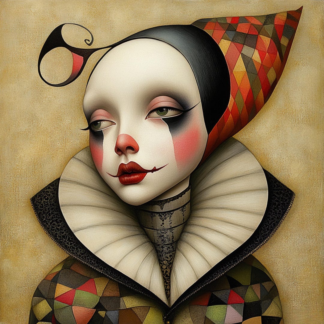 21 Digital Images, Clown Jester Art, Unique Square Artwork, Peridot ...