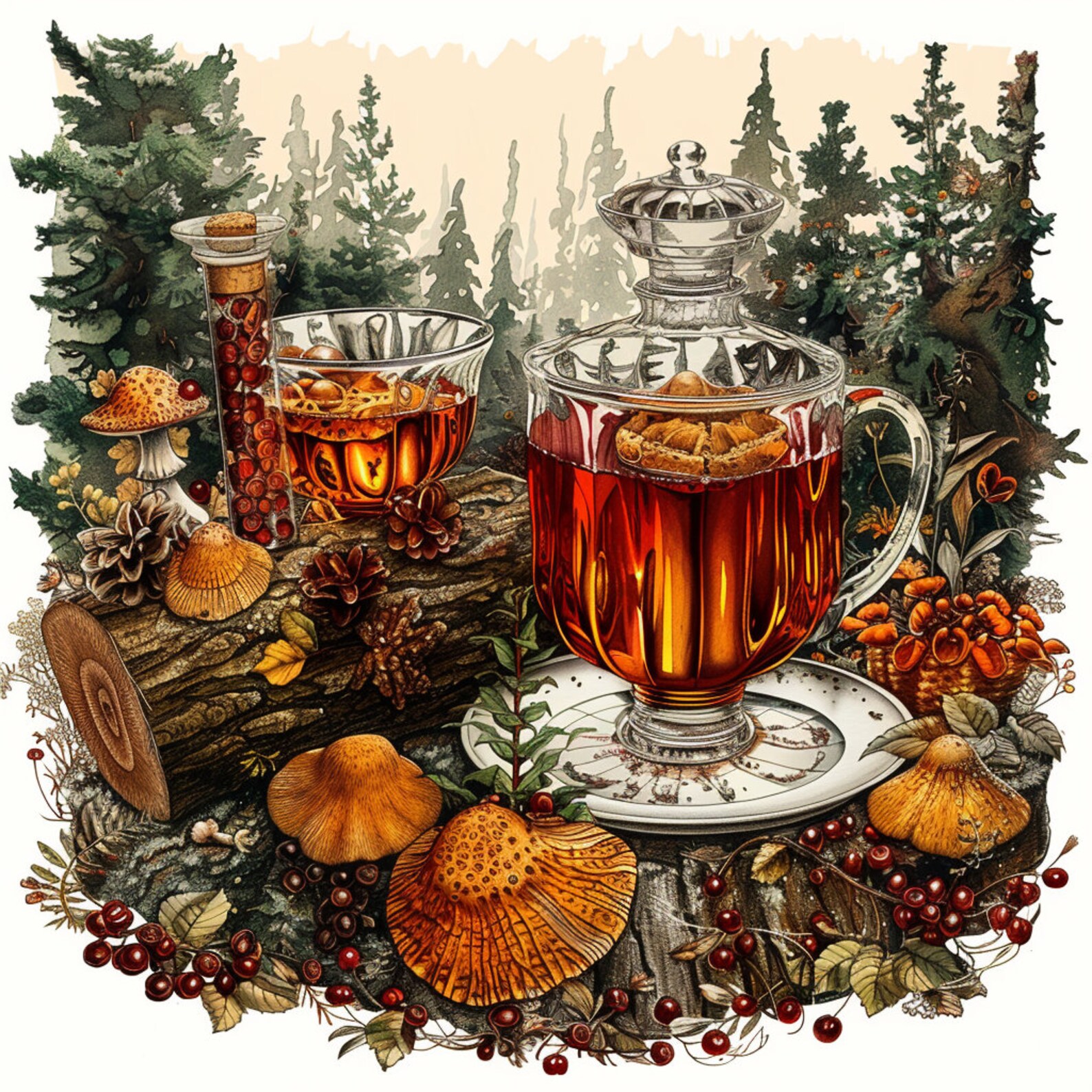 NINE Botanical Tea Digital Wall Art, Vintage-inspired Kitchen Decor ...
