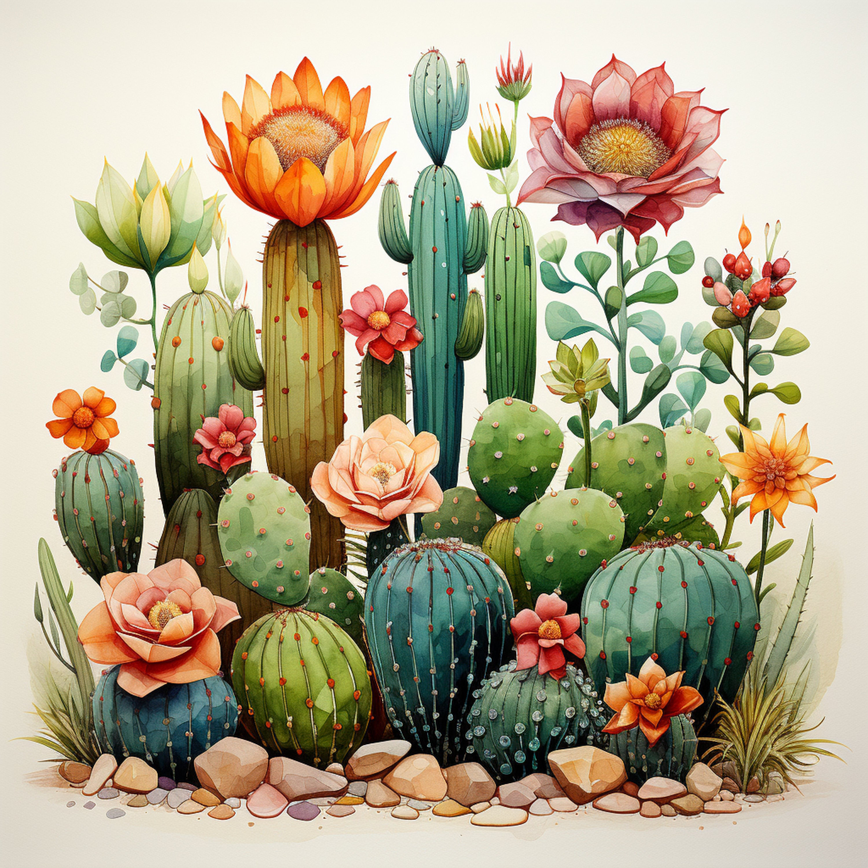 Colorful Cactus Print: Southwestern Desert Flora Wall Art (digital ...
