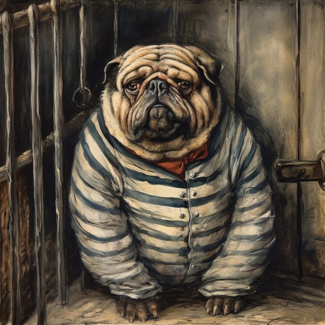 FOURTEEN Cute Dog in Jail Wall Art, Funny Animal Illustration, Digital ...