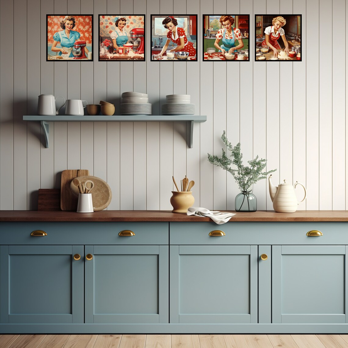 FIVE Retro Baking Prints 1960s Instant Printable Digital Download Wall ...