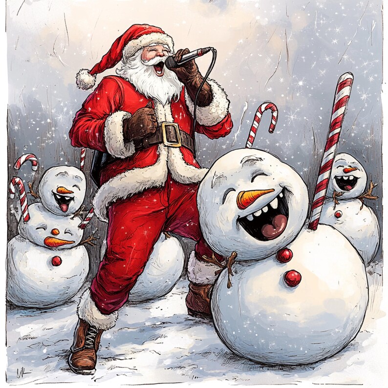 27 Santa Retro Poster, Large Square Artwork 27 Digital Images Holiday ...
