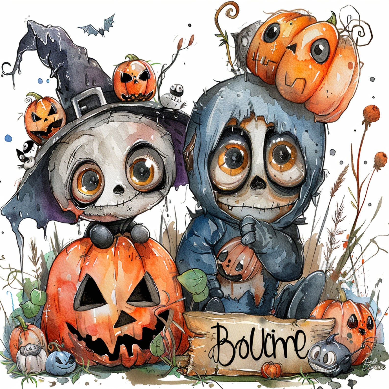 FOURTEEN Cute Halloween Art Collection, Spooky Kids Digital Prints ...