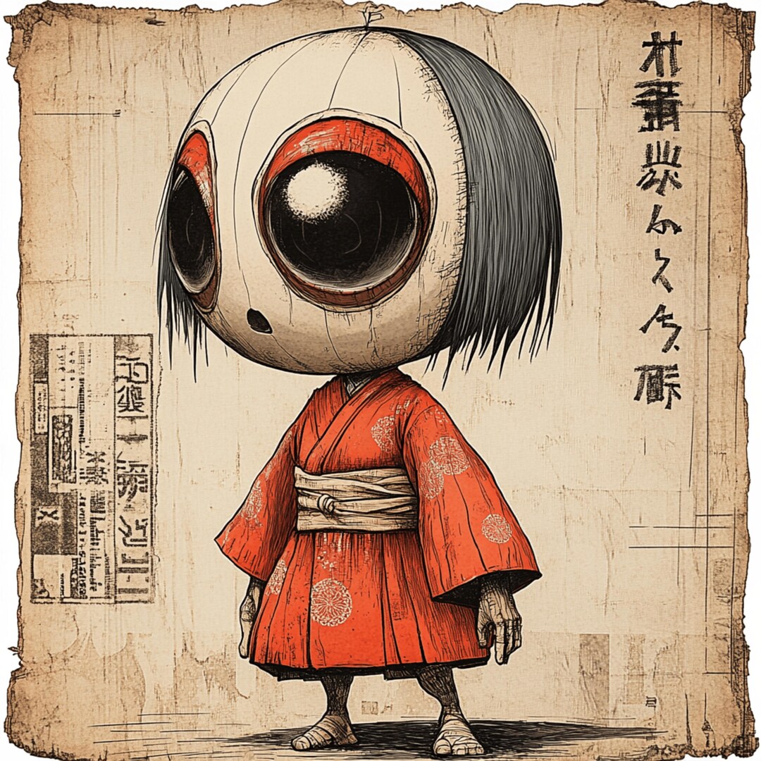 8 Vintage Samurai Anime Poster, Quirky Japanese Yokai Art Print, Large ...