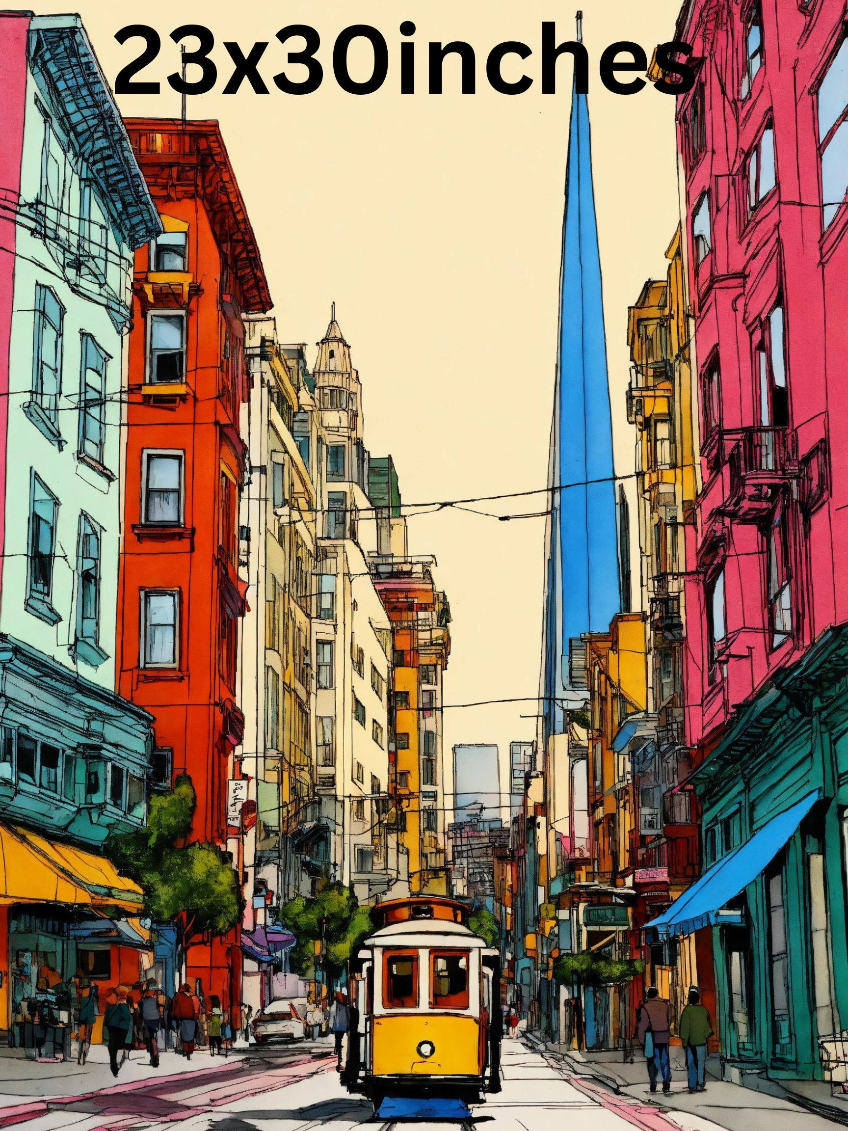 ELEVEN Vintage Tram Bus Art Print Scenes Colorful City Street ...