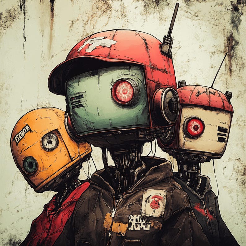 12 Vintage Retro Robot Poster, Futuristic Robot Art Print, Industrial ...