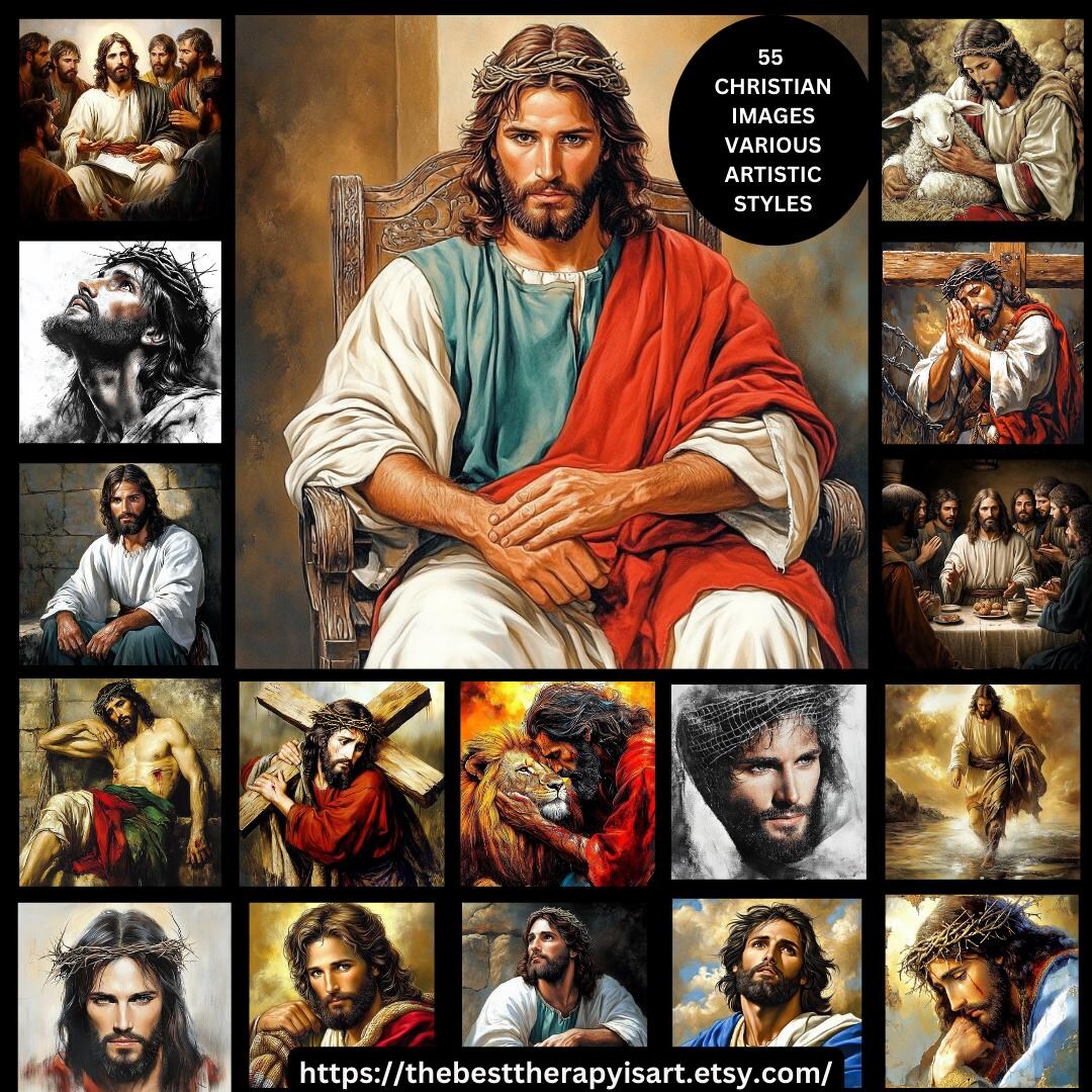 Christian Art Bundle, 55 Jesus Religious Digital Images, Christmas Wall ...
