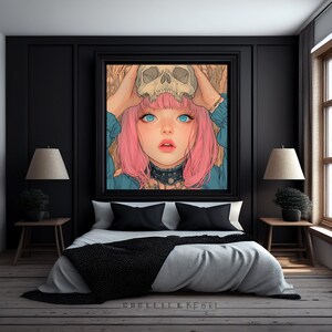 8 Pink Pastel Gothic Halloween Wall Art, Large Digital Artwork, 8 ...