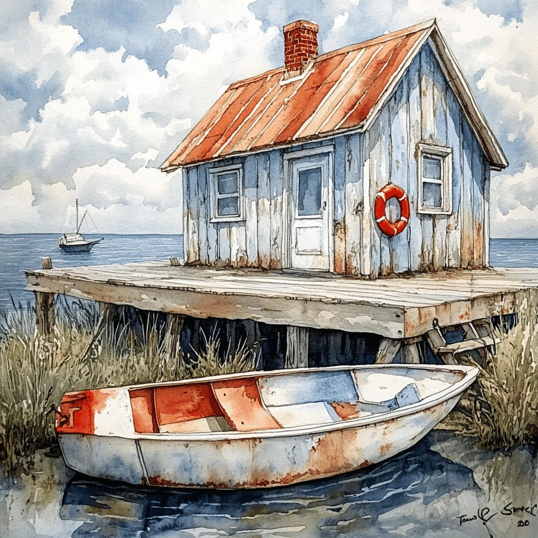 8 Rustic Coastal Cabin Poster, Nautical Beach House Art Print, Seaside ...