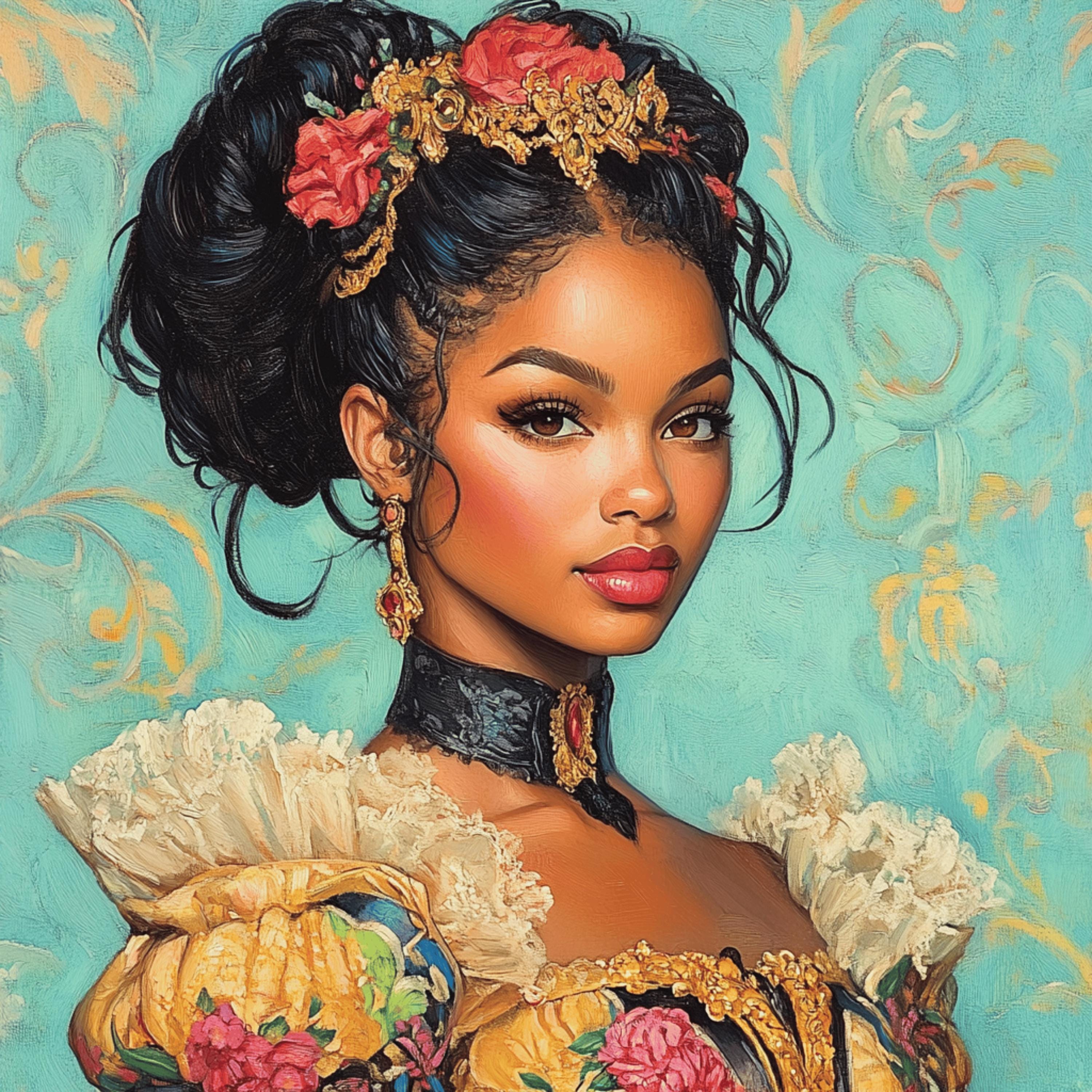 17 Women of Color Portrait Art, Rococo Style Poster, Large Square ...