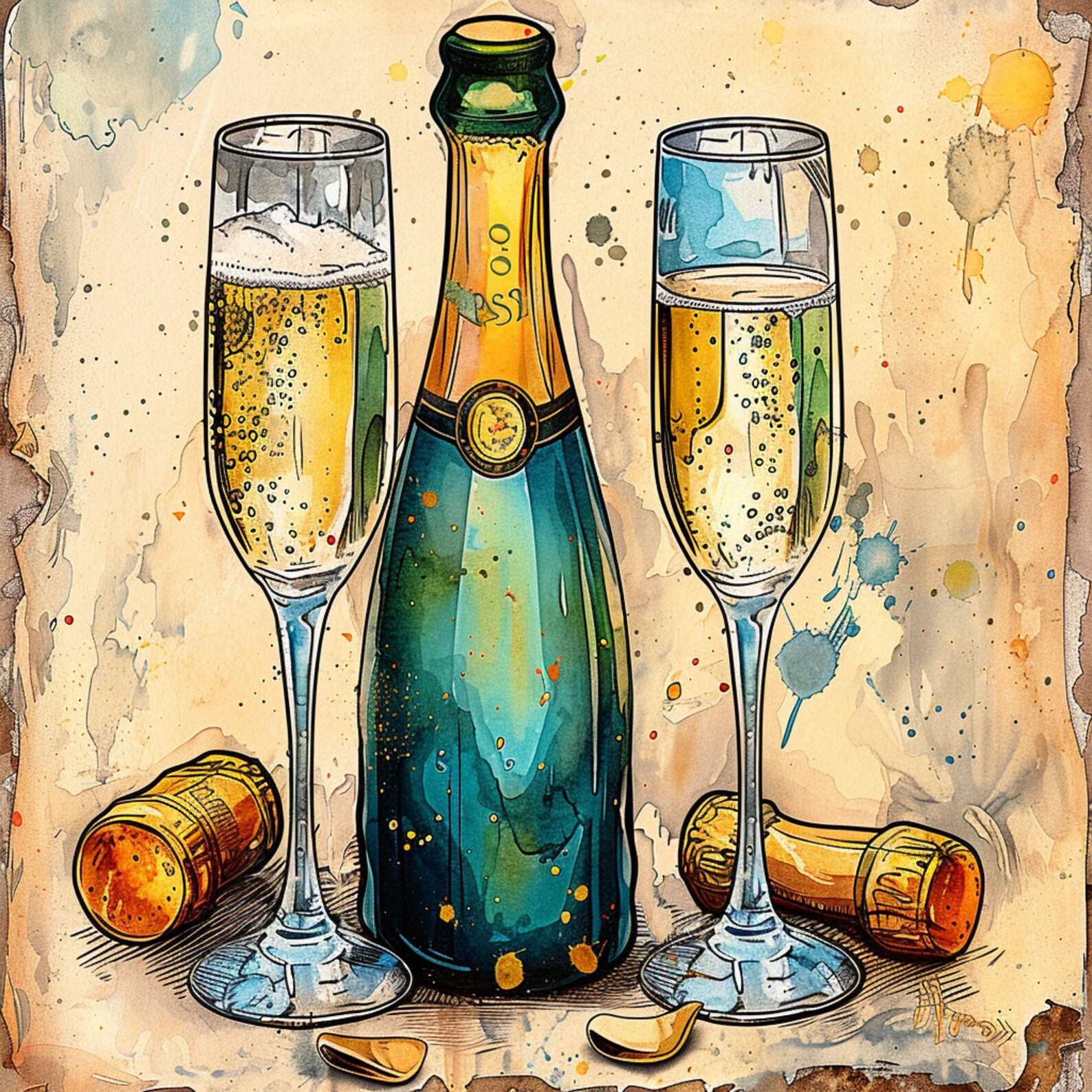 10 Boho Celebration Champagne Toast Digital Images, Large Artwork ...