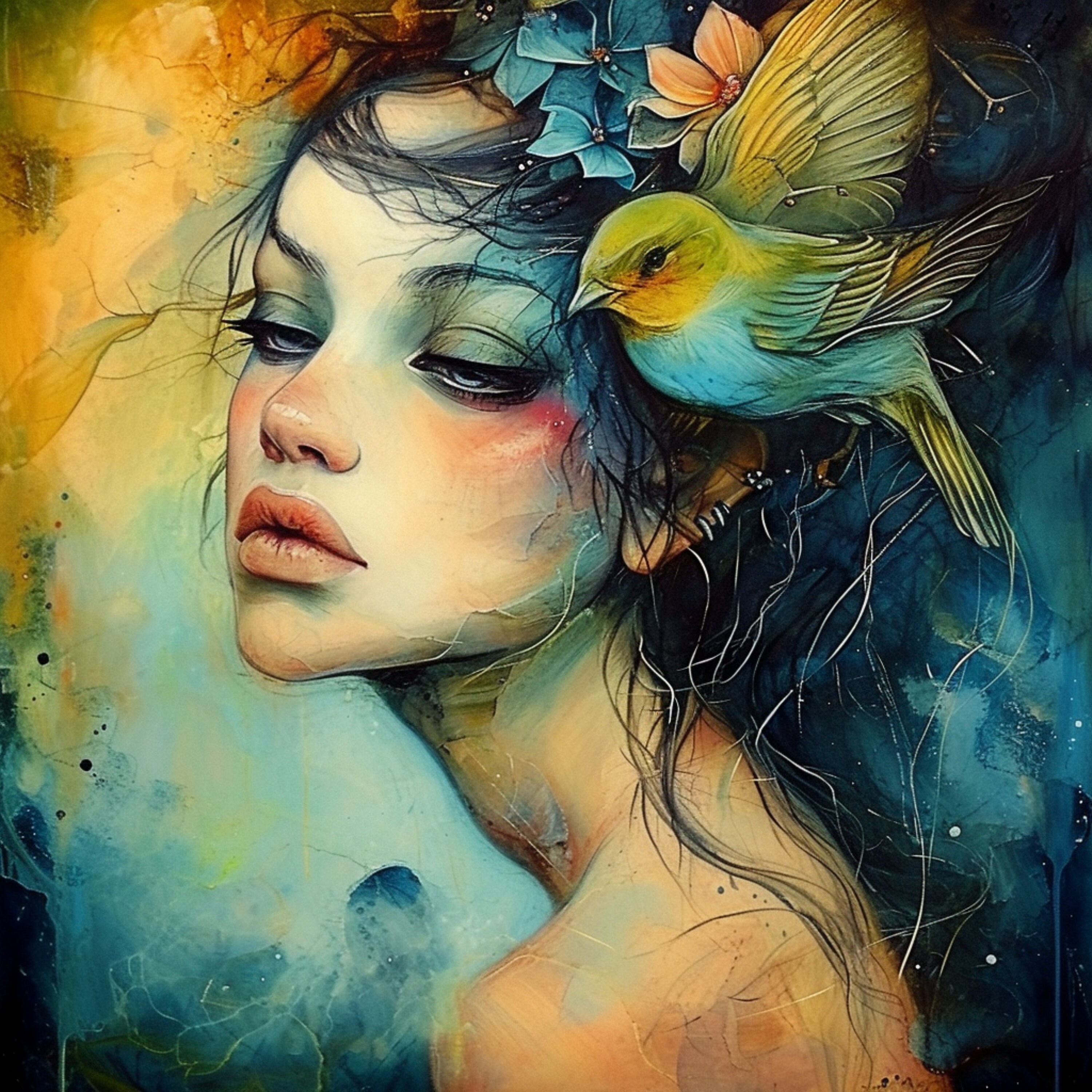 NINE Fantasy Female Portraits Abstract Artwork Instant Printable ...