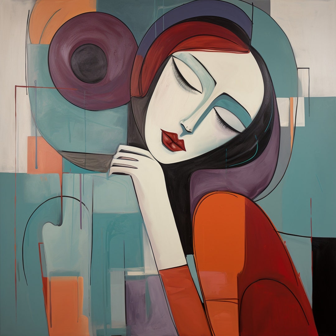 NINE Modern Abstract Female Portrait Wall Art, Bold Cubist Influence ...