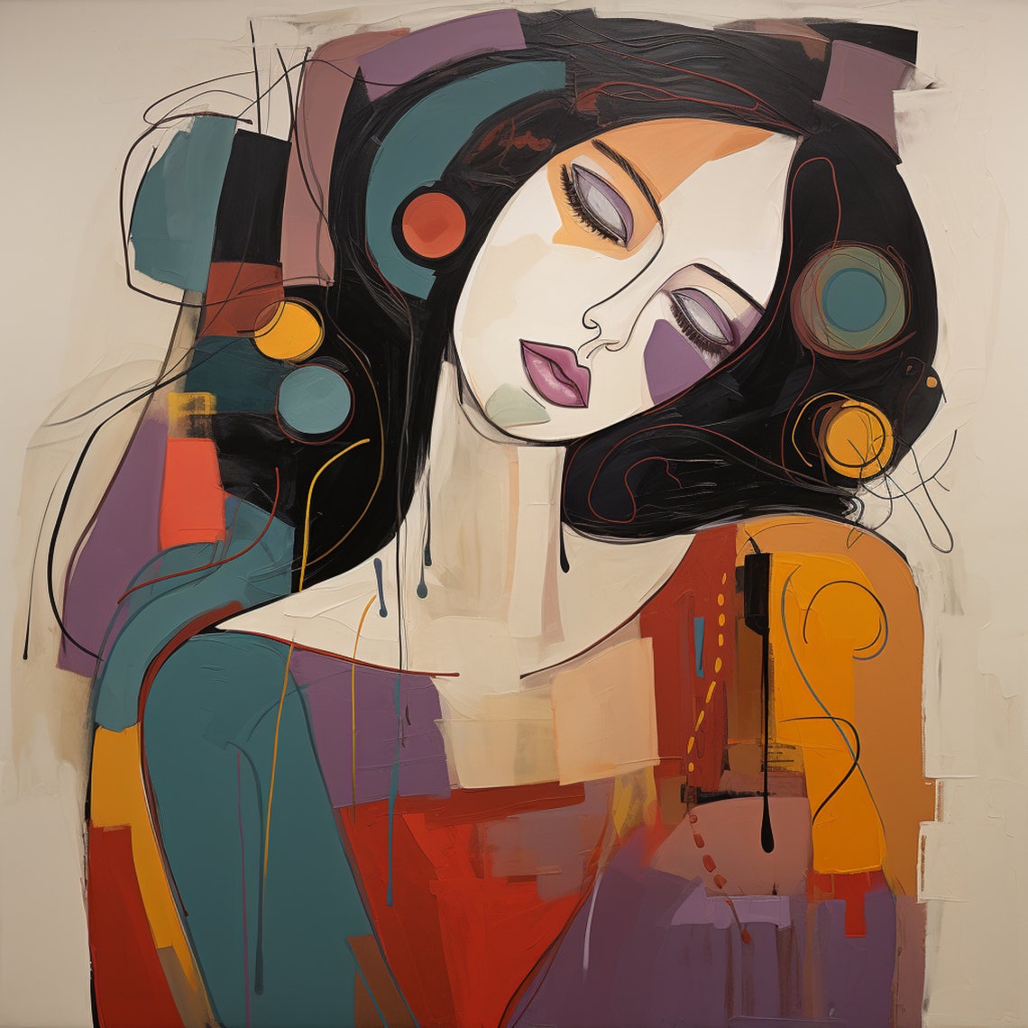 NINE Modern Abstract Female Portrait Wall Art, Bold Cubist Influence ...