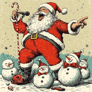 27 Santa Retro Poster, Large Square Artwork 27 Digital Images Holiday ...