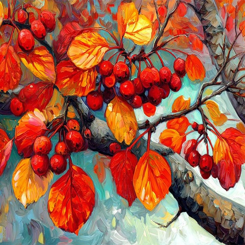 15 Vibrant Autumn Tree and Branch Art | 15 Digital Oil Paintings | Fall ...