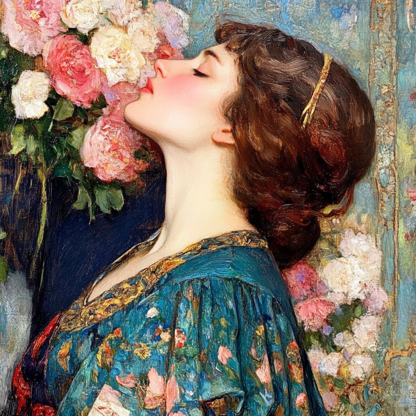 14 Woman Smelling Flowers Digital Art, Living Room Wall Decor, Large ...