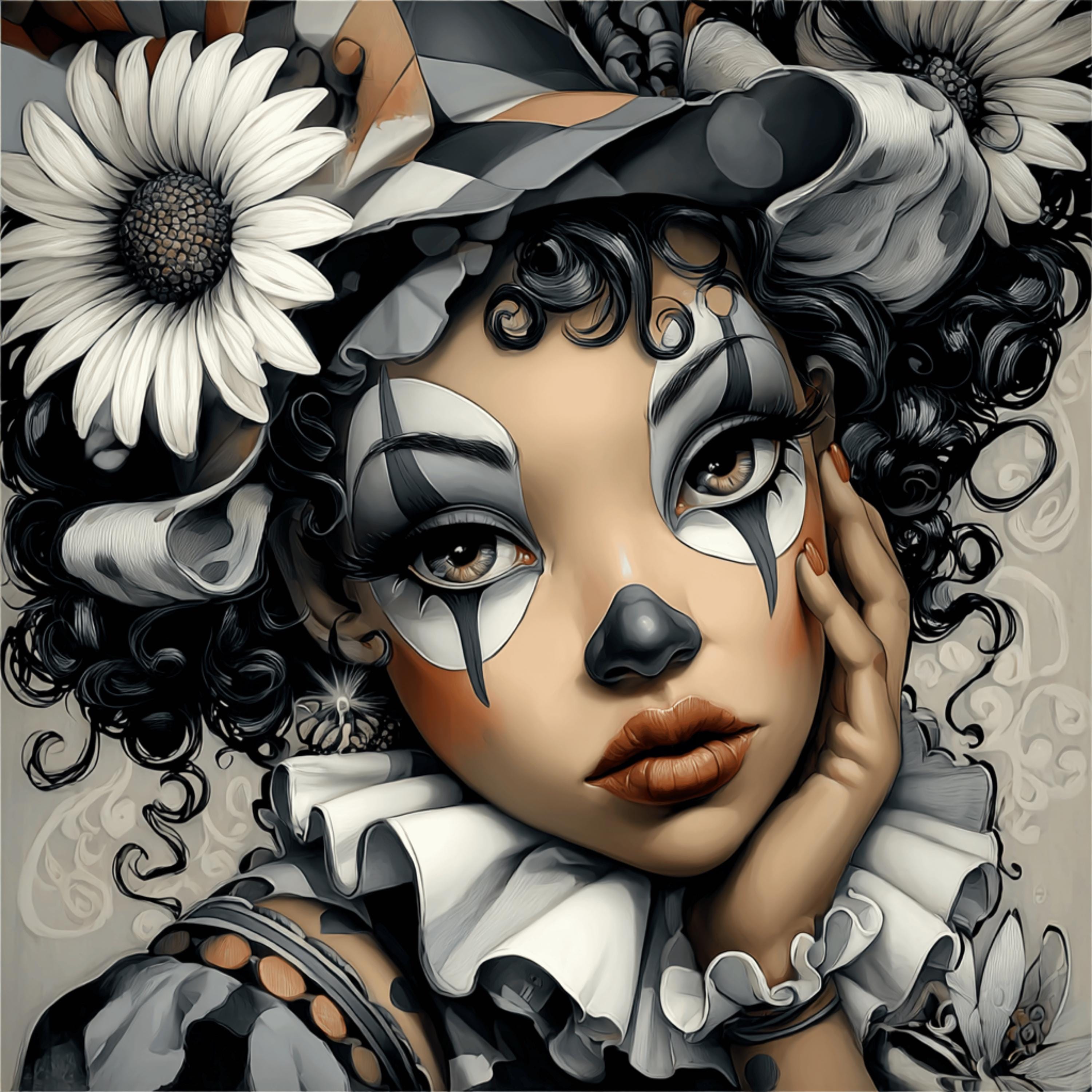 35 Pierrot Clown Portraits for DIY Wall Art, Harlequin Face Art ...