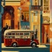 ELEVEN Vintage Tram Bus Art Print Scenes Colorful City Street ...