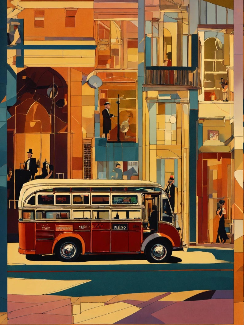 ELEVEN Vintage Tram Bus Art Print Scenes Colorful City Street ...