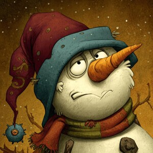 50 Whimsical Christmas Character Art Set With Snowmen Dogs Reindeer ...
