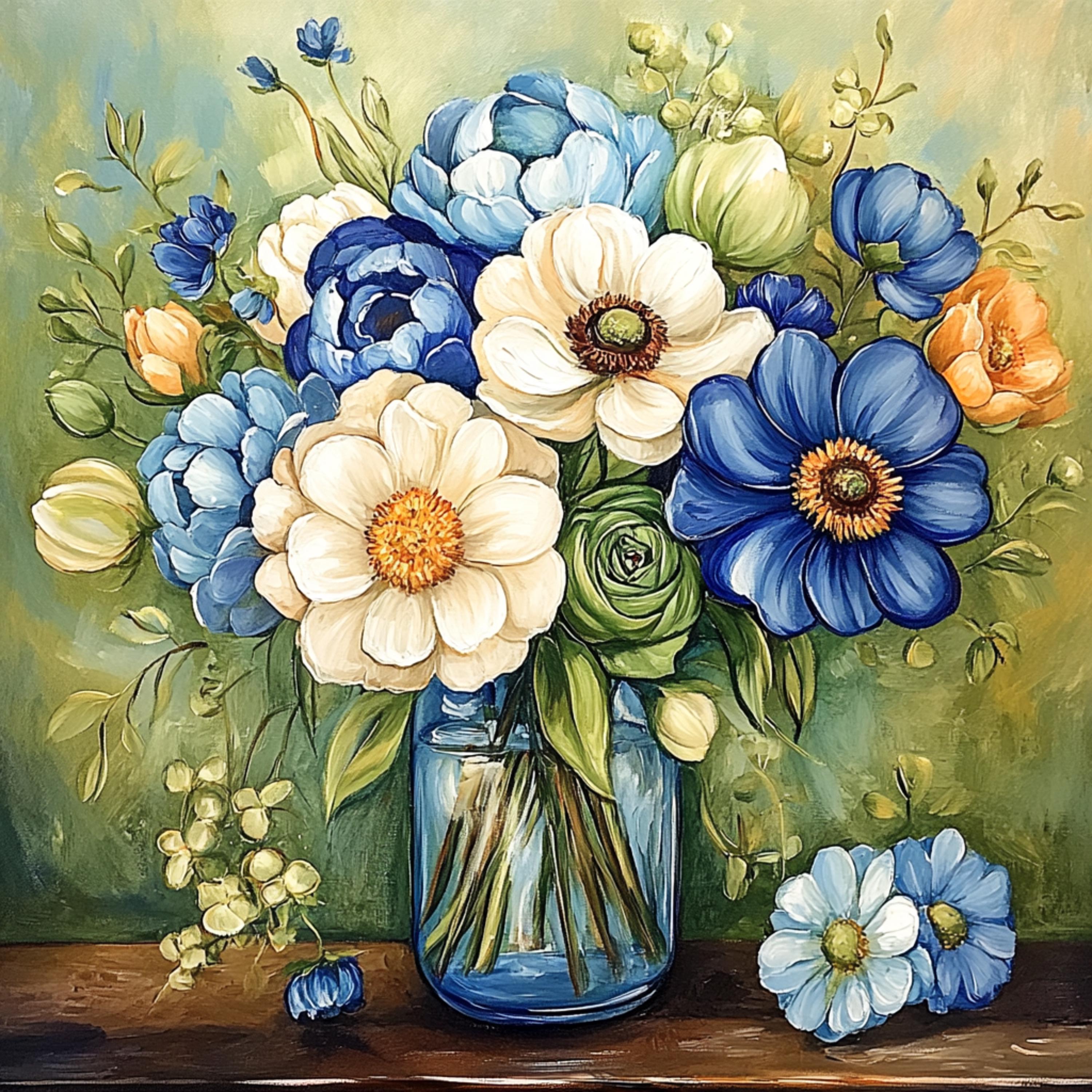 11 Beautiful Blue Flowers Wall Art, Large Square Digital Wall Art ...