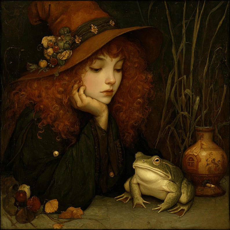 16 Witch With Toad Digital Art, Printable Witchy Wall Art, DIY Craft ...