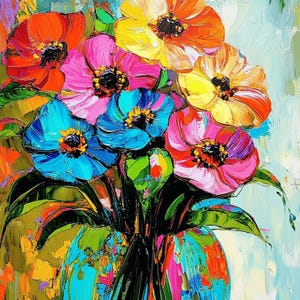 Multi-color Floral Abstract Art - 12 Printable Digital Images for Bold ...