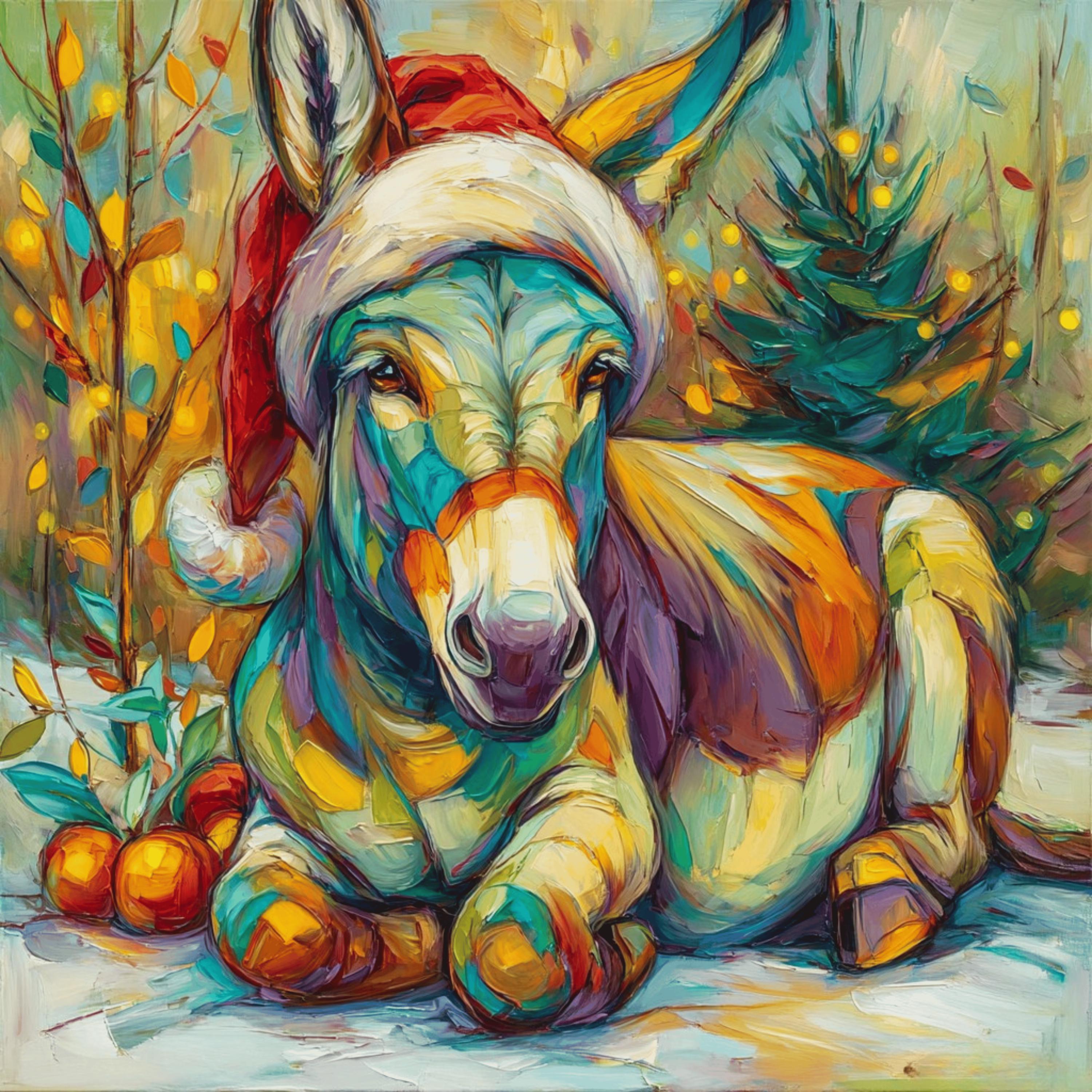 25 Christmas Donkey Wall Art, Festive Farm Animal Painting, Holiday ...