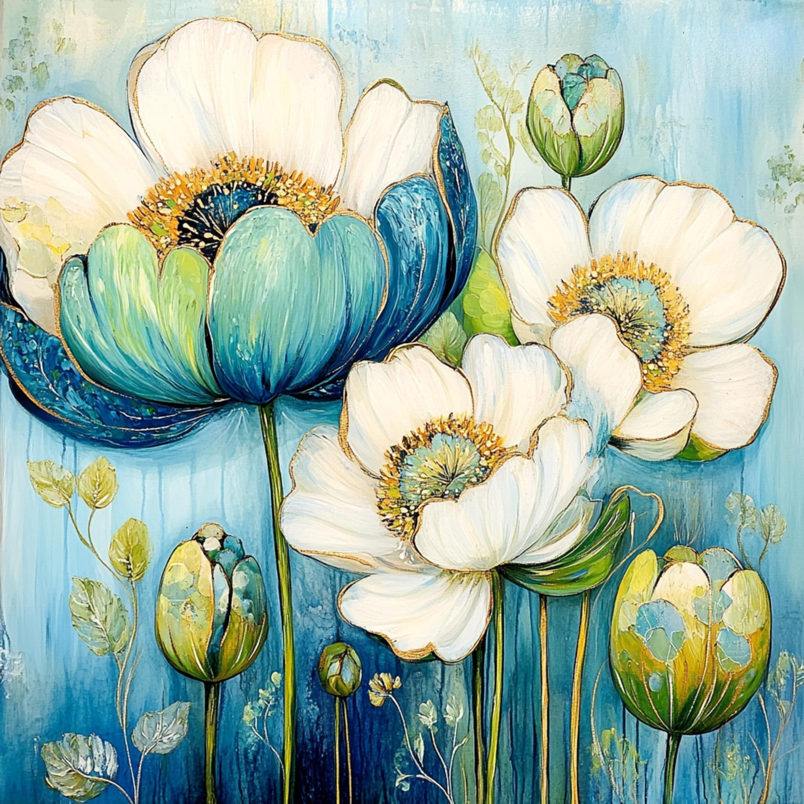 11 Beautiful Blue Flowers Wall Art, Large Square Digital Wall Art ...