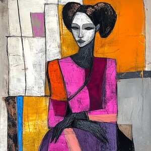 14 Digital Cubist Abstract Female Poster, Large Square Abstract Artwork ...