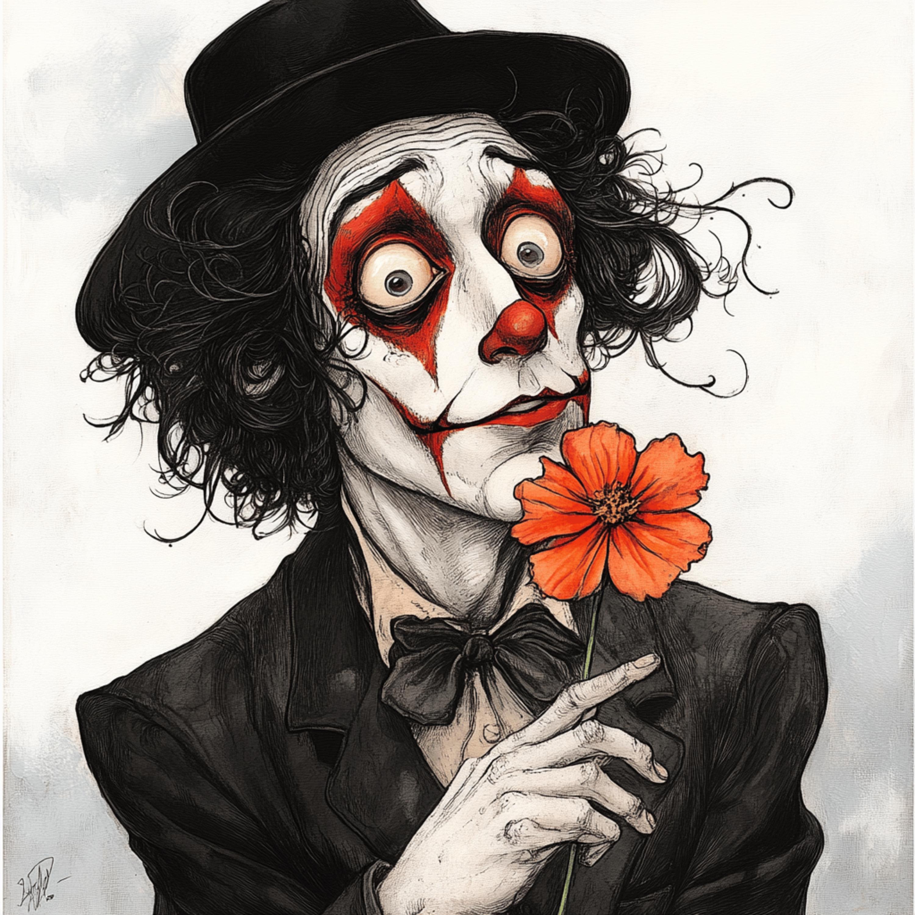 18 Whimsical Pompadore Male Clown Art Prints, Large Square Clown ...