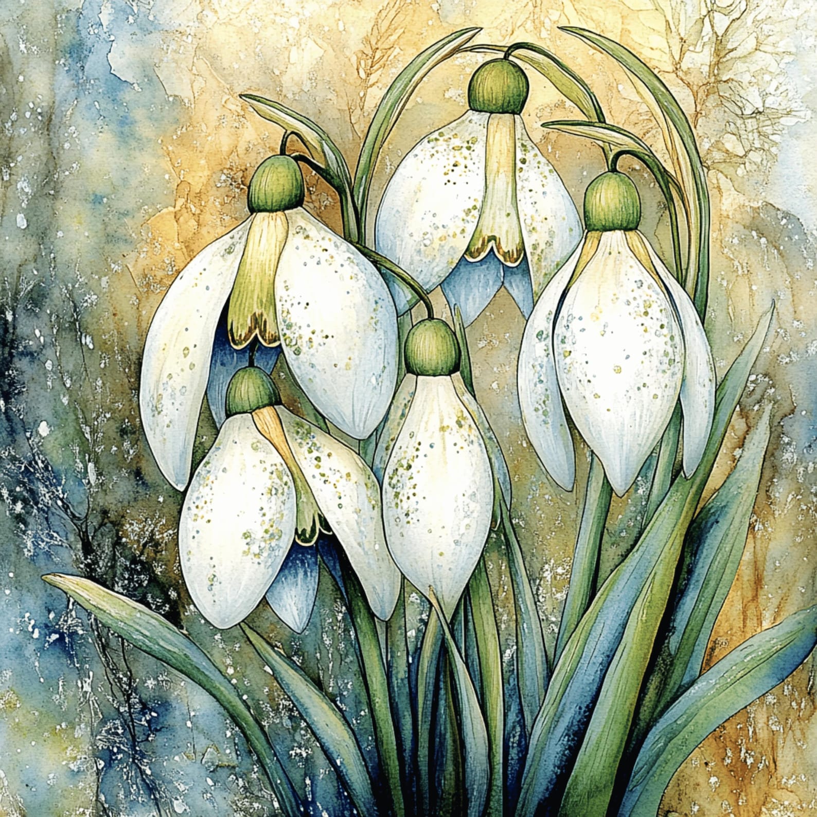 Snowdrop Digital Art Prints Set of 11 Botanical Wall Art Images ...