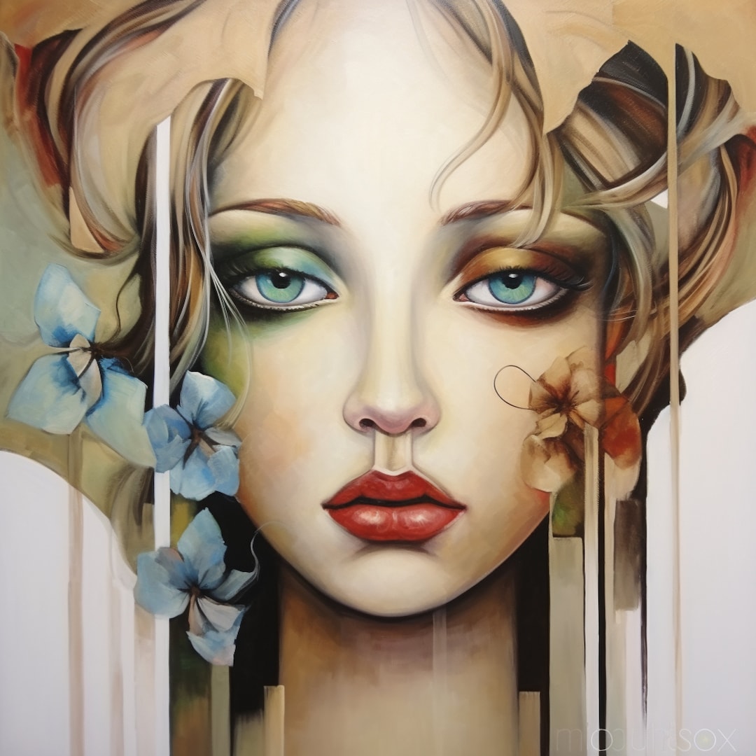 FIVE Contemporary Modern Abstract Female Portraits Wall Decor Instant ...