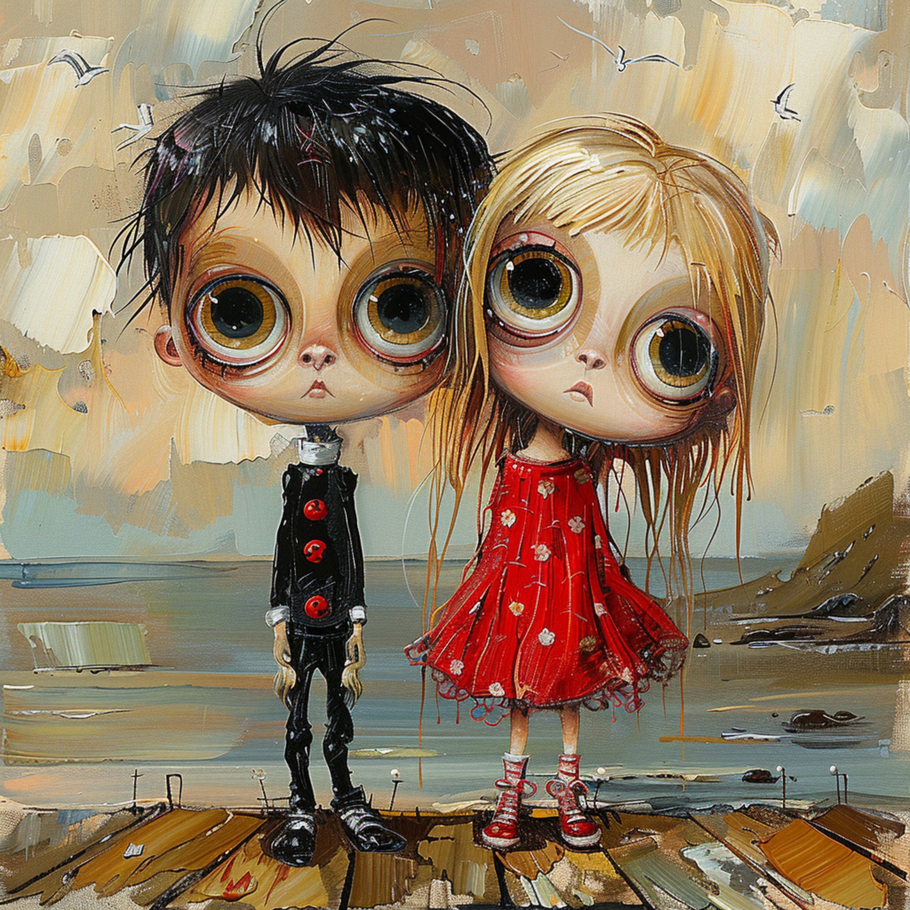 12 Cute Young Couple Cartoon Caricatures, Seaside Scene Digital Images ...