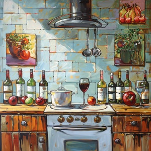 EIGHTEEN Abstract Kitchen Wall Art, Colorful Dining Room Decor, Wine ...