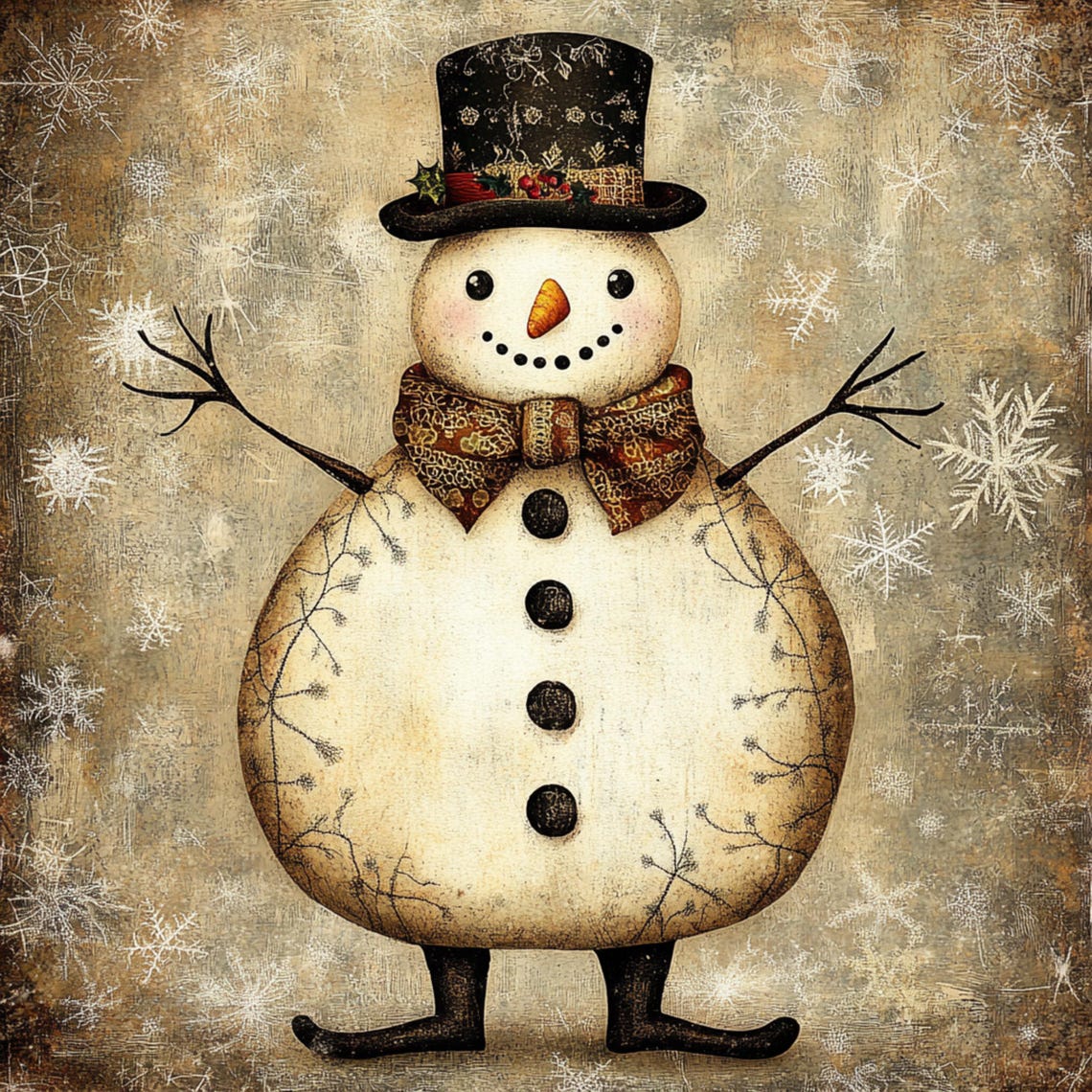 12 Christmas Retro Snowman Digital Art Set, Square Posters, Vintage ...