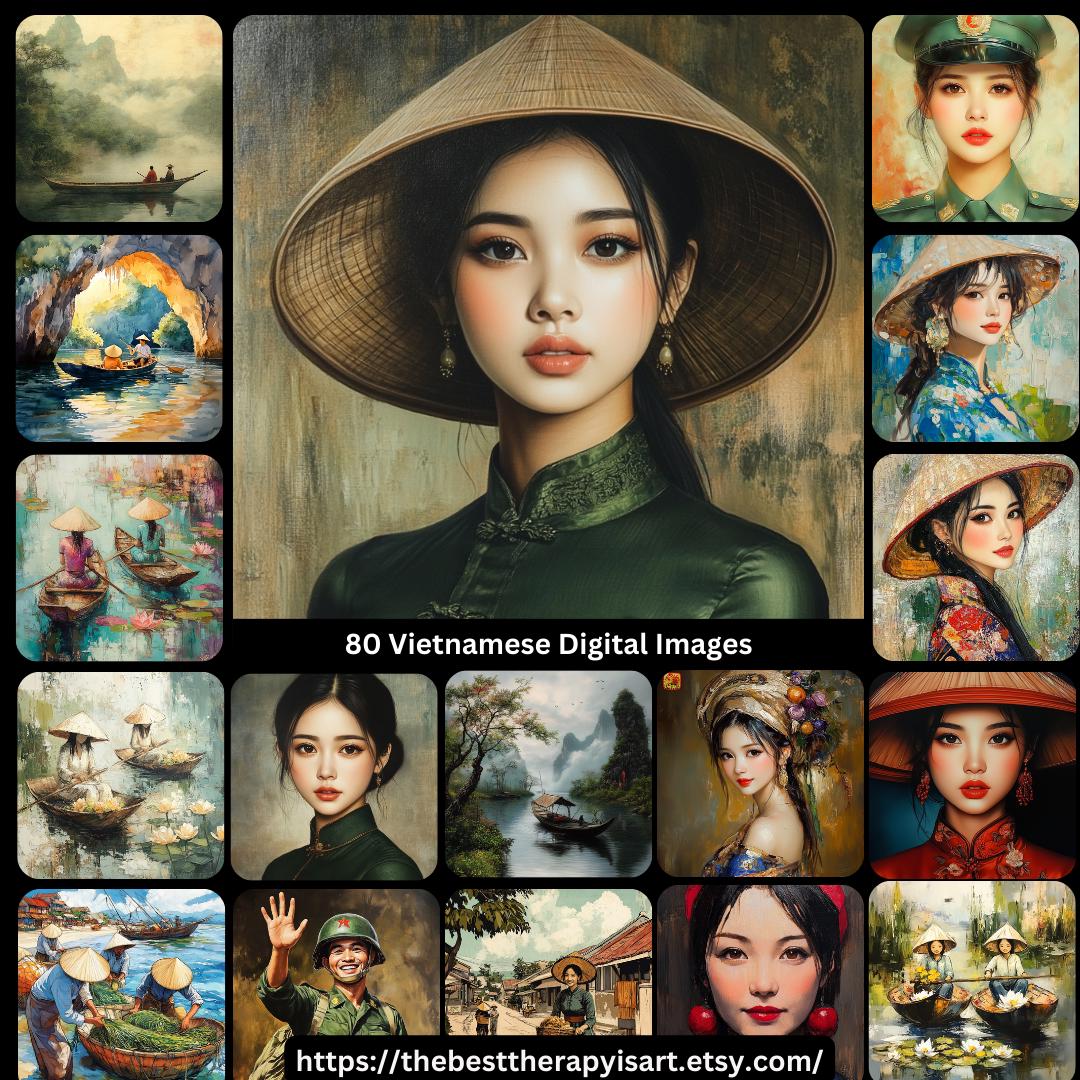 80 Vietnamese Art Prints Digital Download Female Portrait Traditional ...