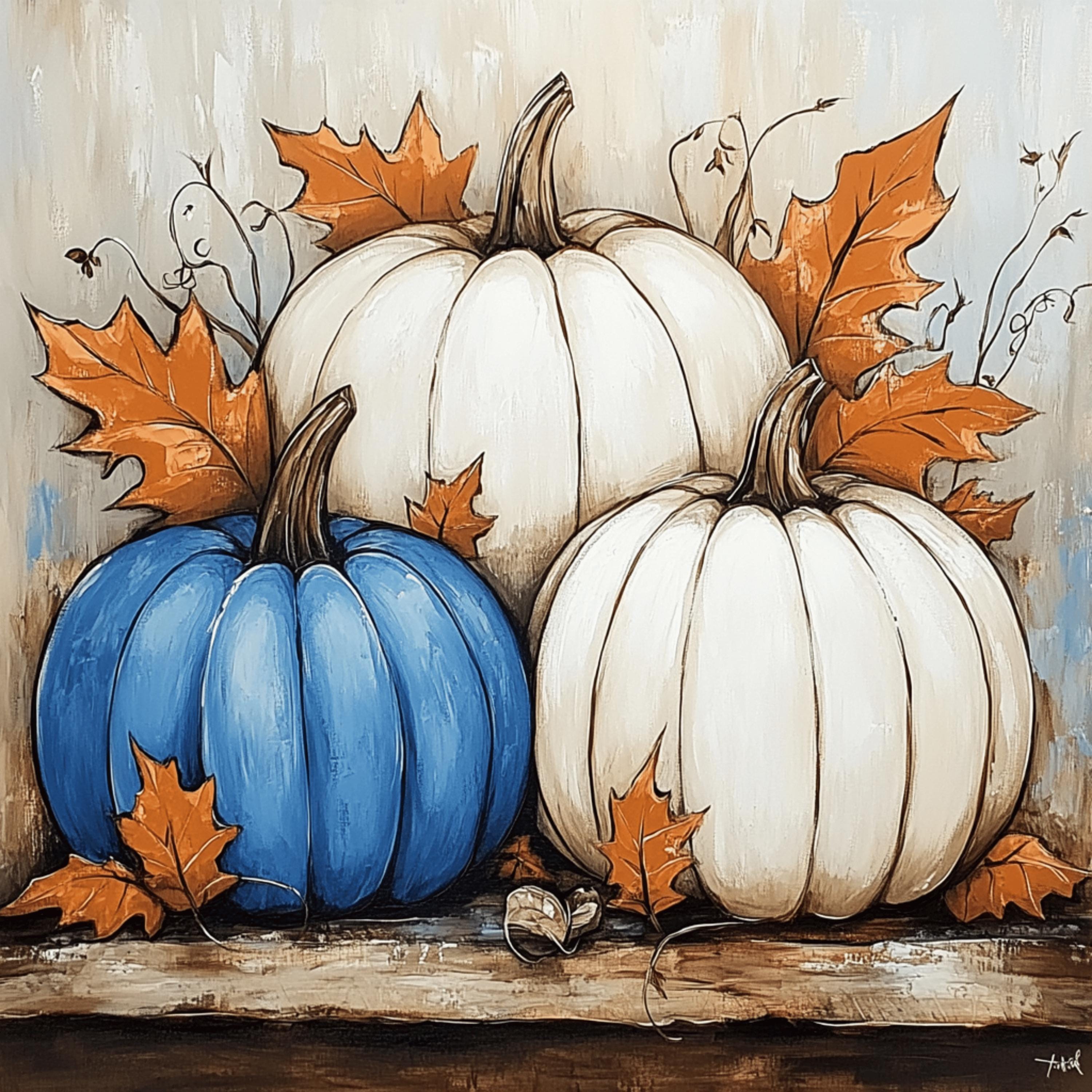 8 Digital Autumn Pumpkin Patch Large Poster, Fall Harvest Wall Art ...