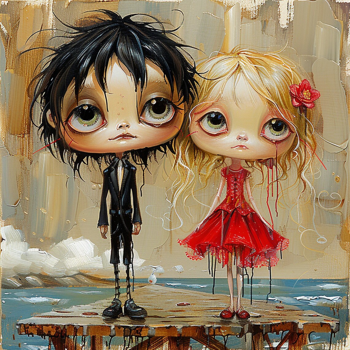 12 Cute Young Couple Cartoon Caricatures, Seaside Scene Digital Images ...