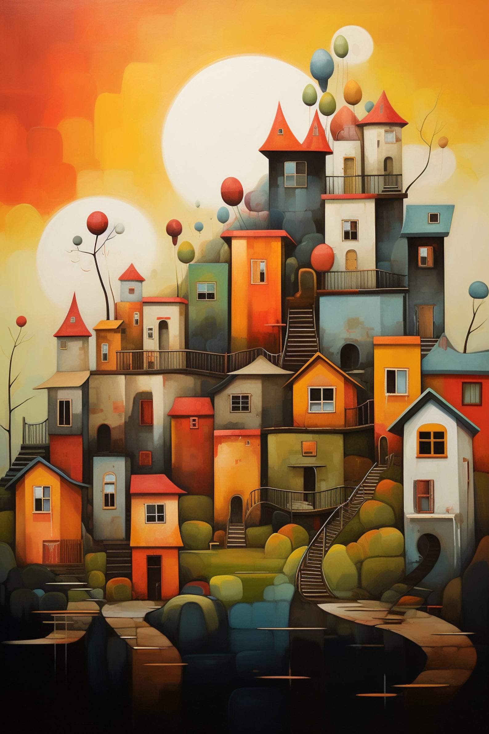 TEN Colorful Abstract Cityscapes, Digital Download, Geometric Houses ...