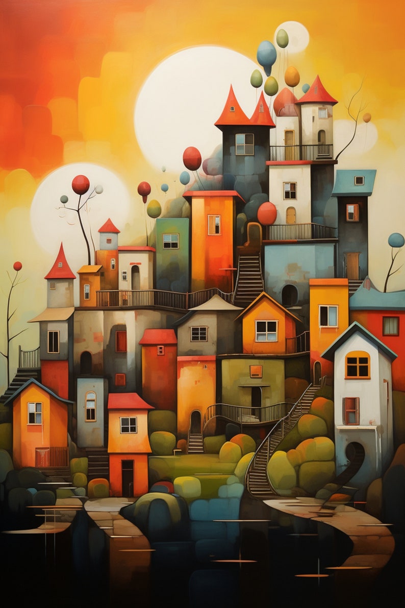 TEN Colorful Abstract Cityscapes, Digital Download, Geometric Houses ...