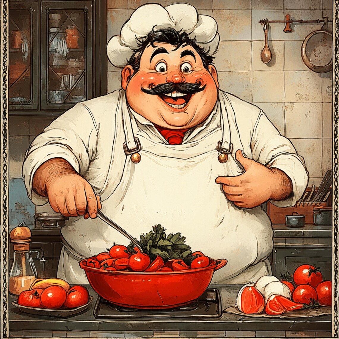 EIGHT Chef Illustrations Wall Art, Large Square Wall Art Decor, Digital ...