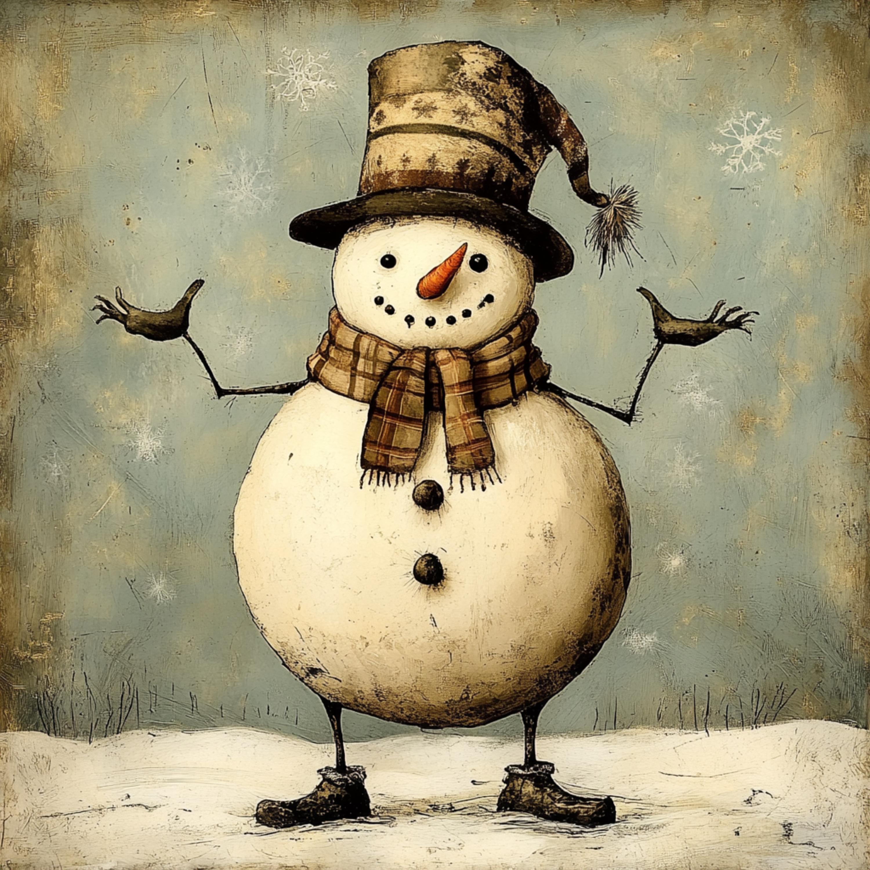 12 Christmas Retro Snowman Digital Art Set, Square Posters, Vintage ...