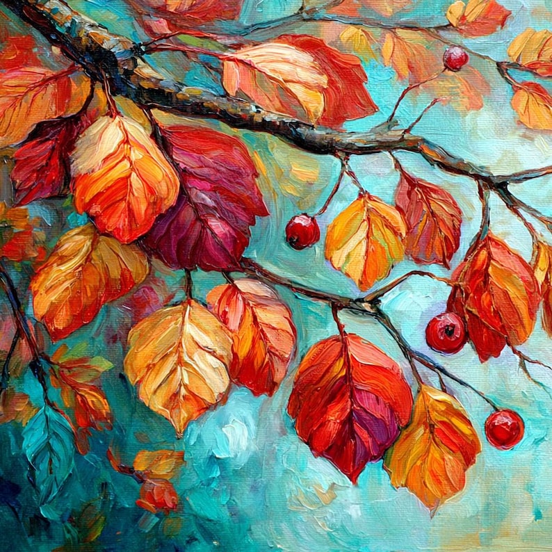 15 Vibrant Autumn Tree and Branch Art | 15 Digital Oil Paintings | Fall ...