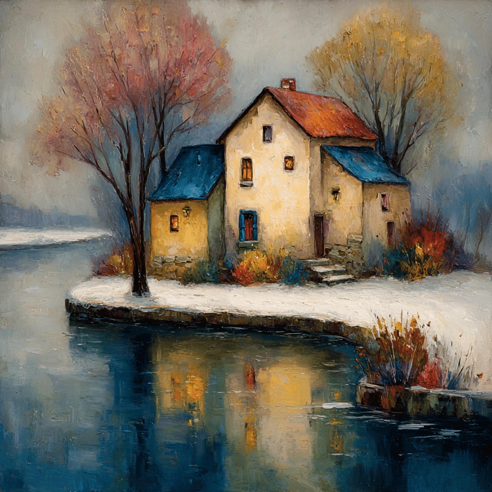 20 Winter Cottage Landscape Art Set With Snow, Cozy Houses and ...