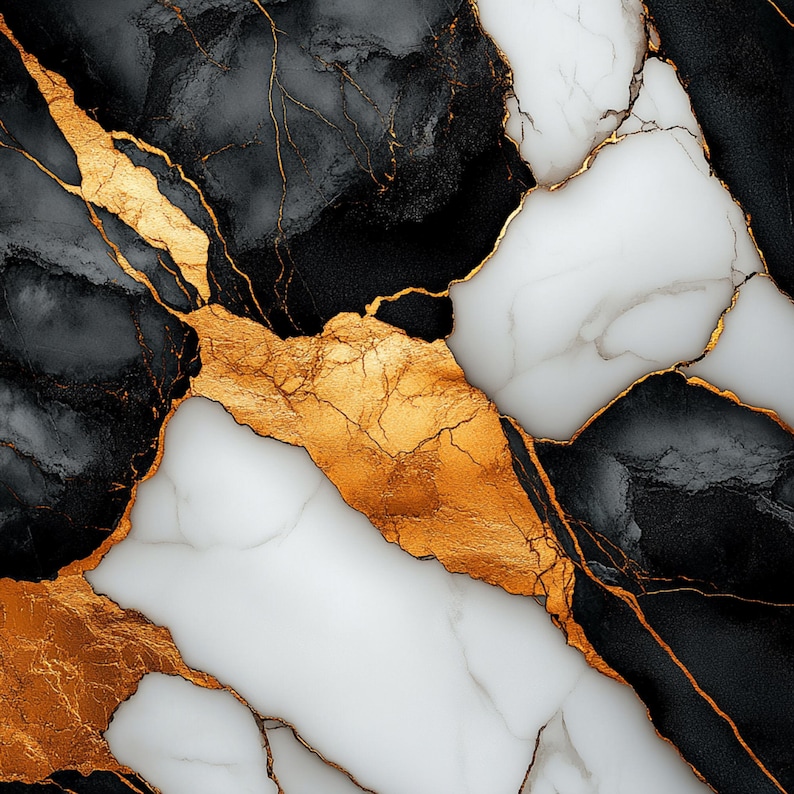 12 Abstract Wall Art Set, Black Gold Marble Art, Large Square Prints ...