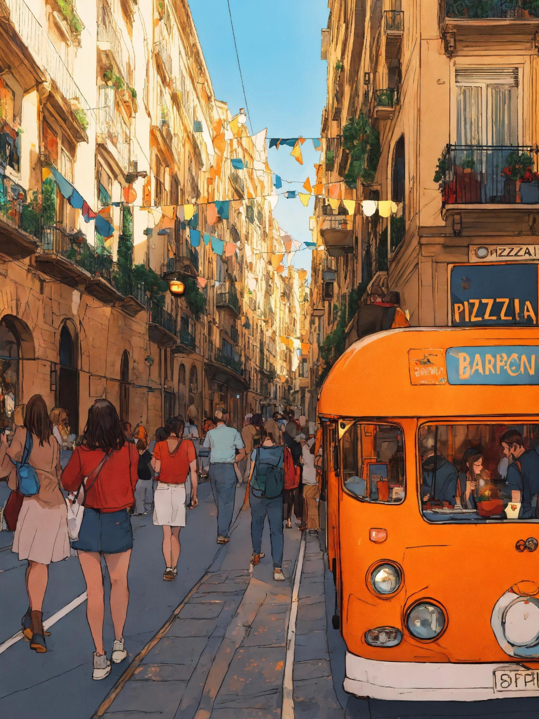 ELEVEN Vintage Tram Bus Art Print Scenes Colorful City Street ...