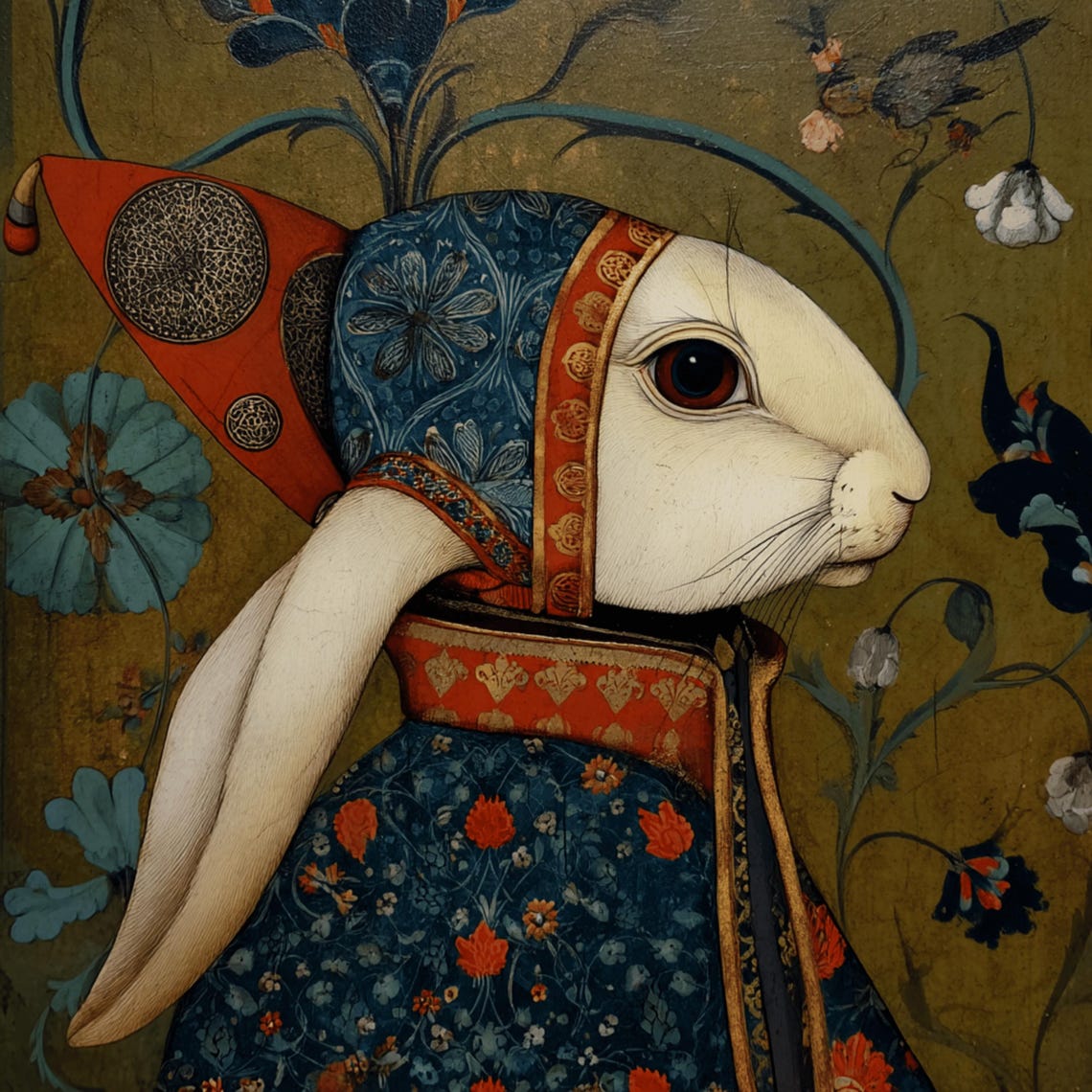 15 White Rabbit in Persian Costume Wall Art, Printable Animal Portraits ...